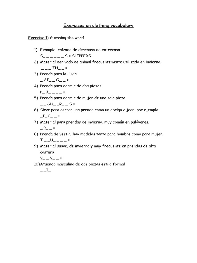 Clothes- Vocabulary Exercises III | PDF