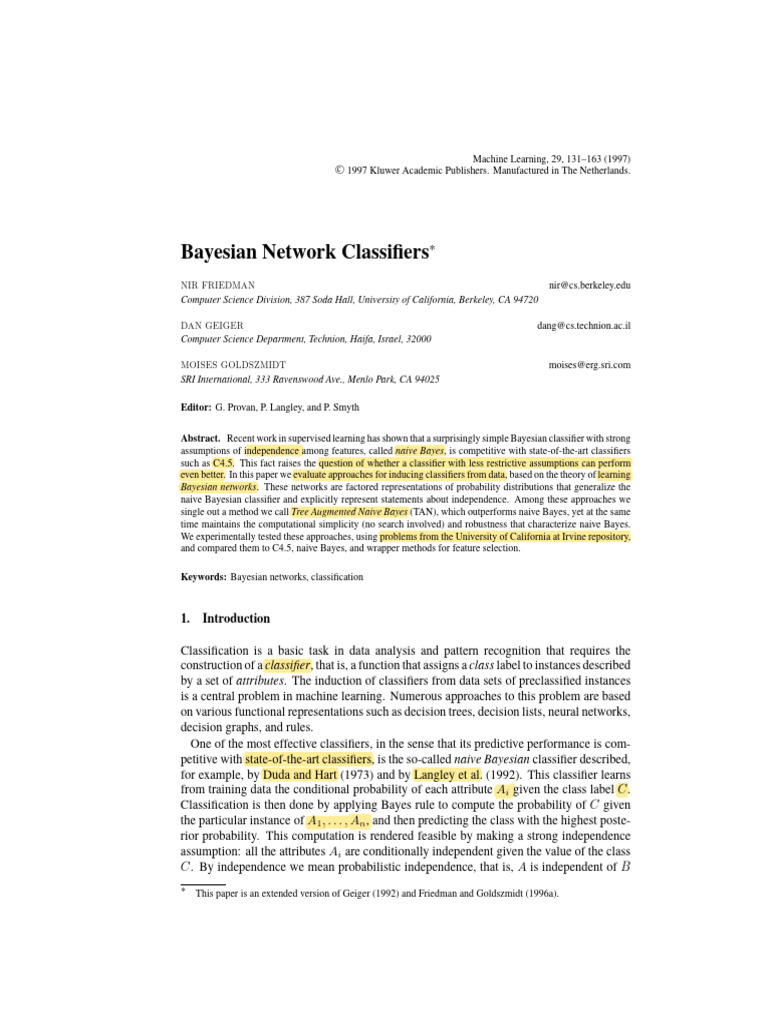 Friedman1997 - Article - BayesianNetworkClassifiers Edited | PDF ... Friedman1997 - Article - BayesianNetworkClassifiers Edited | PDF ...