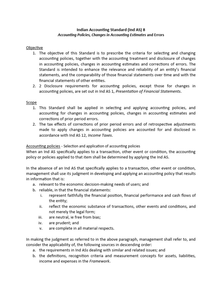 Ind AS 8 - Acc Policies, Estimates & Errors | PDF | Financial Statement ...