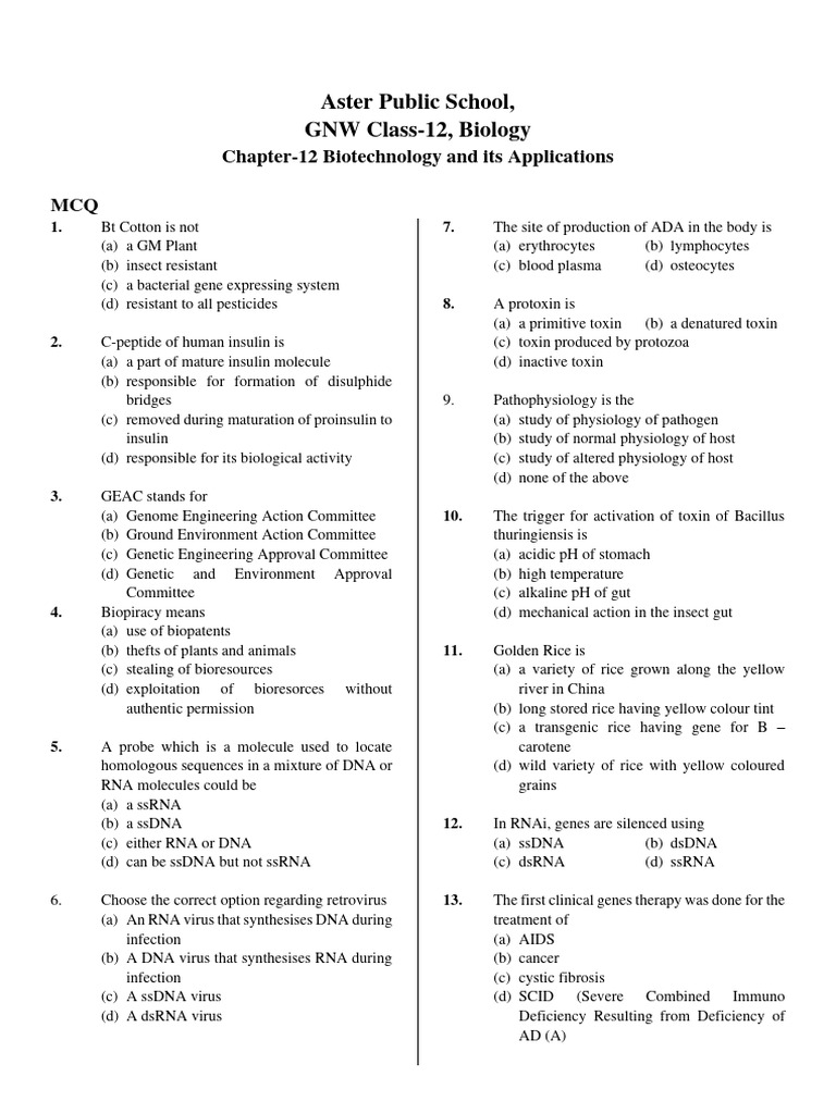 Chapter-12-Biotechnology and Its Applications | PDF | Recombinant Dna ...