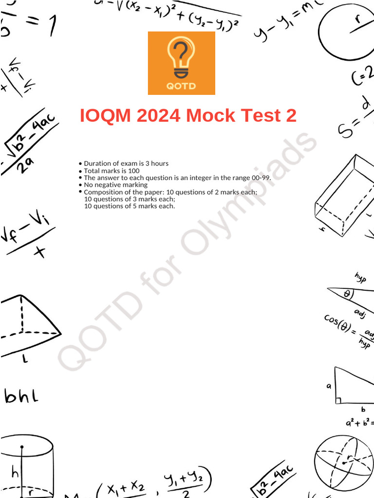 IOQM - 2024 - Mock 2@QOTDforOlympiads | PDF | Mathematical Objects | Elementary Mathematics