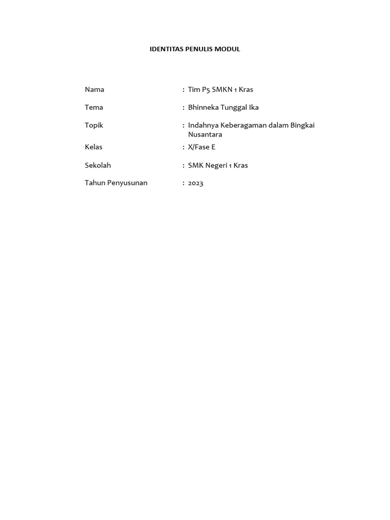 Modul P5 Tema Bhinneka Tunggal Ika Indahnya Keberagaman Dalam Bingkai