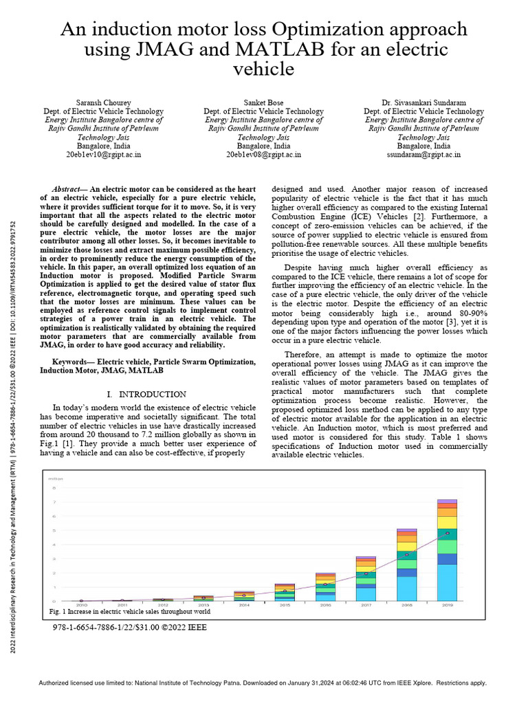 An Induction Motor Loss Optimization Approach Using JMAG and MATLAB For An Electric Vehicle ...