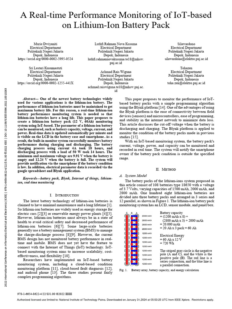 A Real-Time Performance Monitoring of IoT-based On Lithium-Ion Battery ...