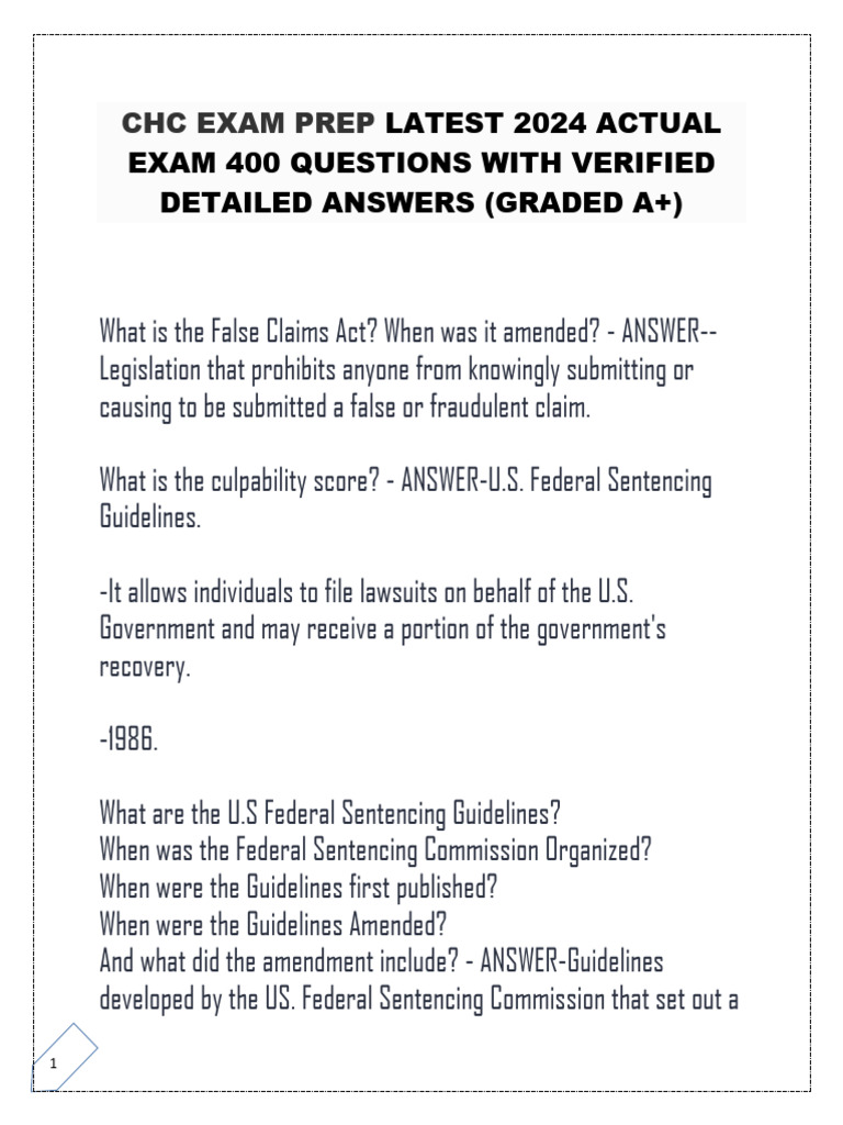 CHC Exam Prep Latest 2024 Actual Exam 400 Questions With Verified ...