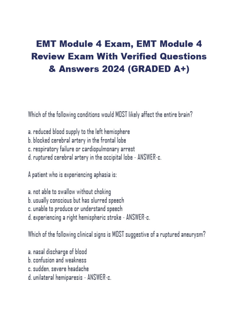 EMT Module 4 Exam Review 2024 | PDF | Myocardial Infarction | Heart
