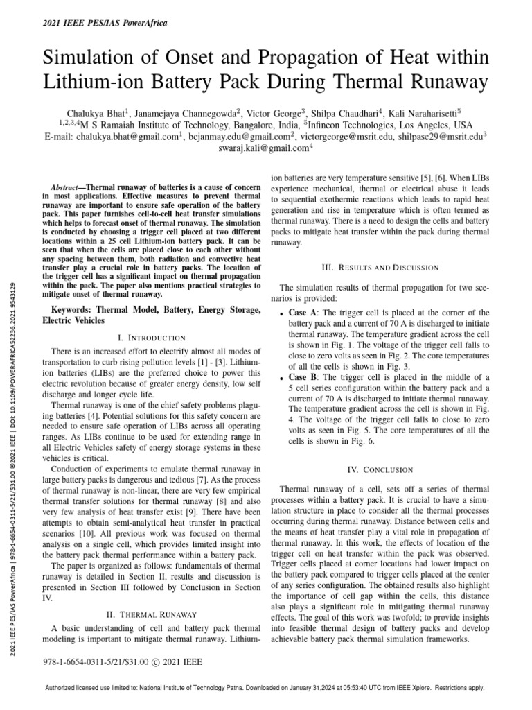 Simulation of Onset and Propagation of Heat Within Lithium-Ion Battery ...
