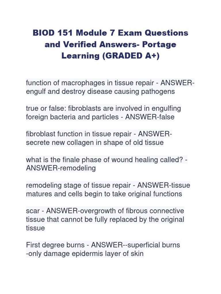 BIOD 151 Module 7 Exam Questions and Verified Answers - Portage ...