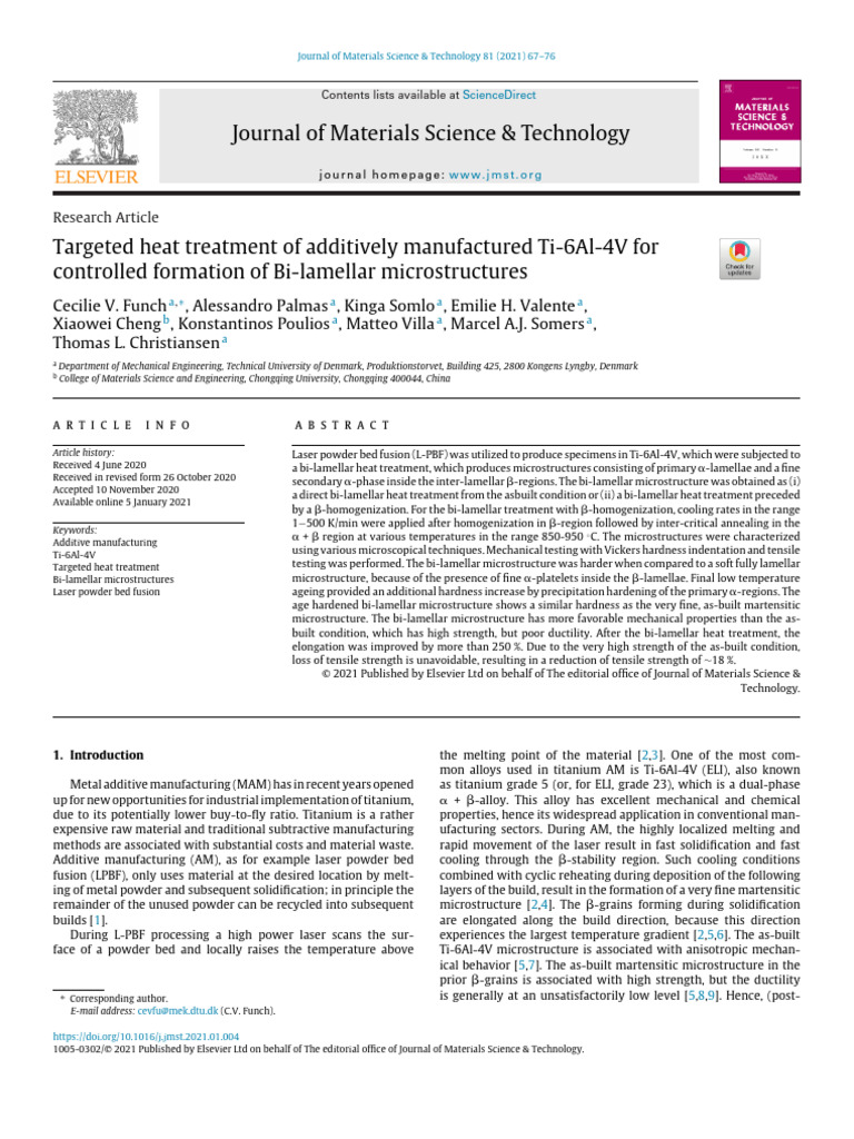 Targeted Heat Treatment of Additively Manufactured Ti-6Al-4V For Controlled Formation of Bi ...