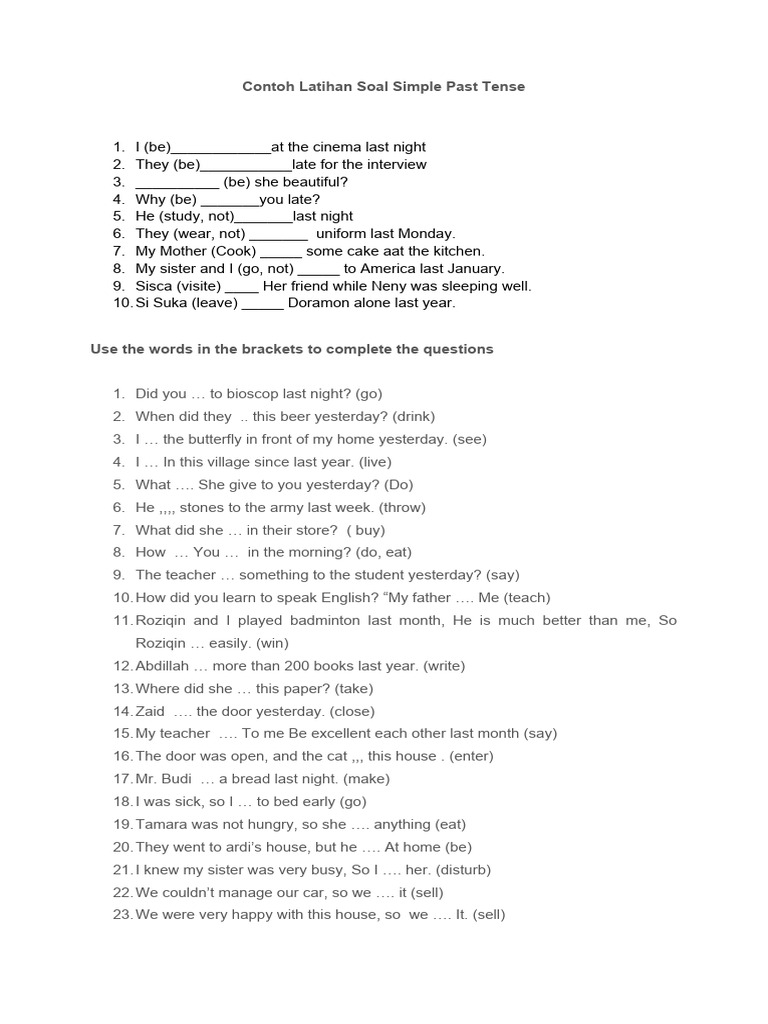 Contoh Latihan Soal Simple Past Tense Essay | PDF | Language Arts ...