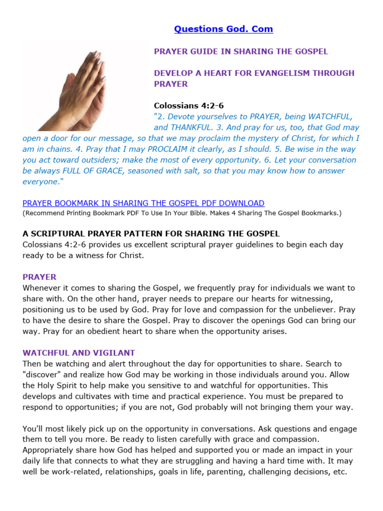 Prayer Guide in Sharing The Gospel | PDF | Jesus | Prayer