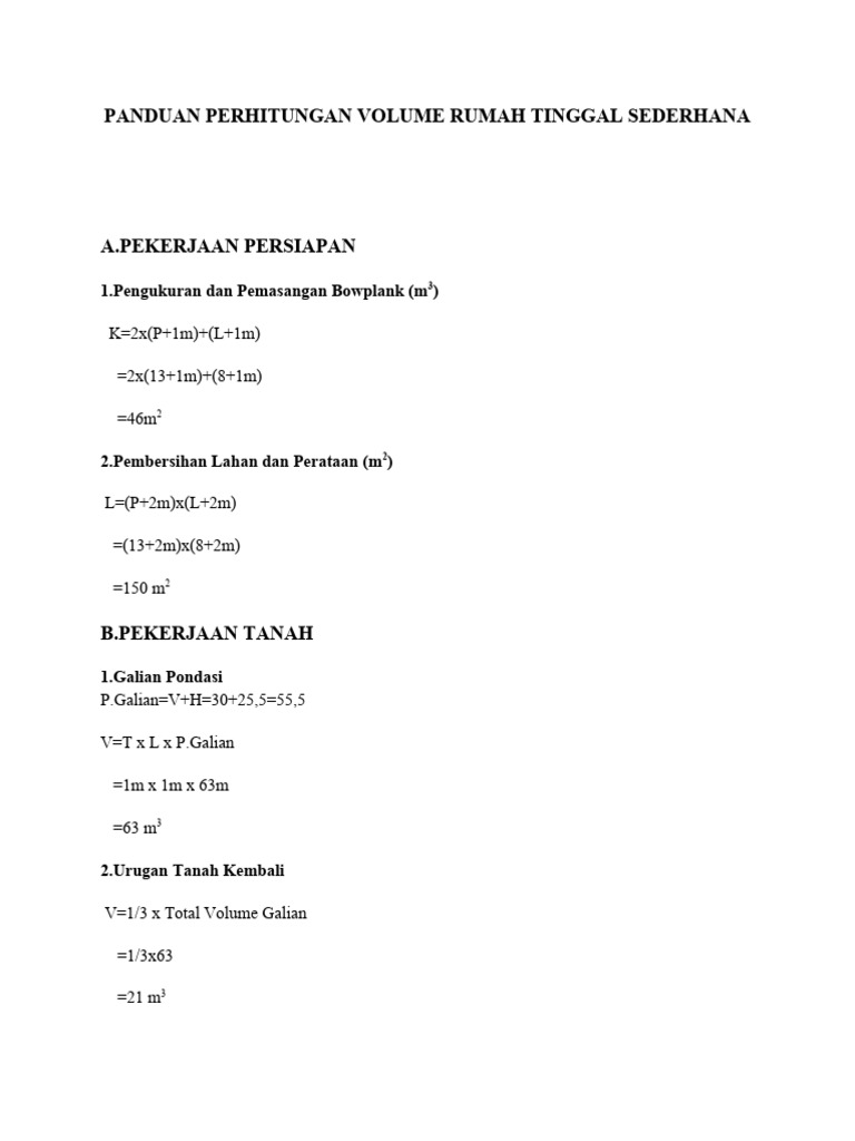 Panduan Perhitungan Volume Rumah Tinggal Sederhana Naufal Labib Sofyan ...