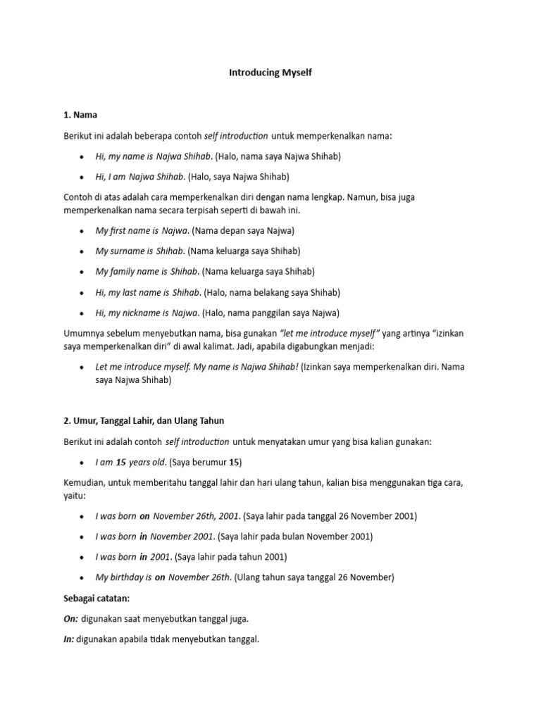 Contoh Perkenalan Diri Lengkap | PDF