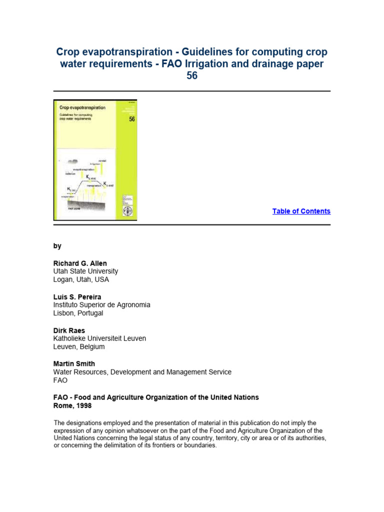 Crop Evapotranspiration | PDF | Evapotranspiration | Evaporation