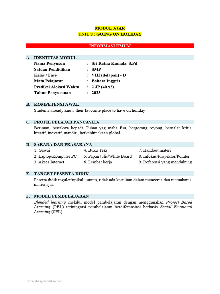 Sri Ratna Kumala - Modul Bahasa Inggris (Adiwiyata) | PDF | Question | Vocabulary