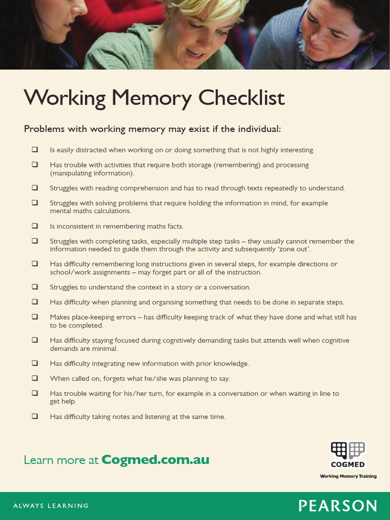 Working Memory Checklist Adults v2 | PDF Working Memory Checklist Adults v2 | PDF