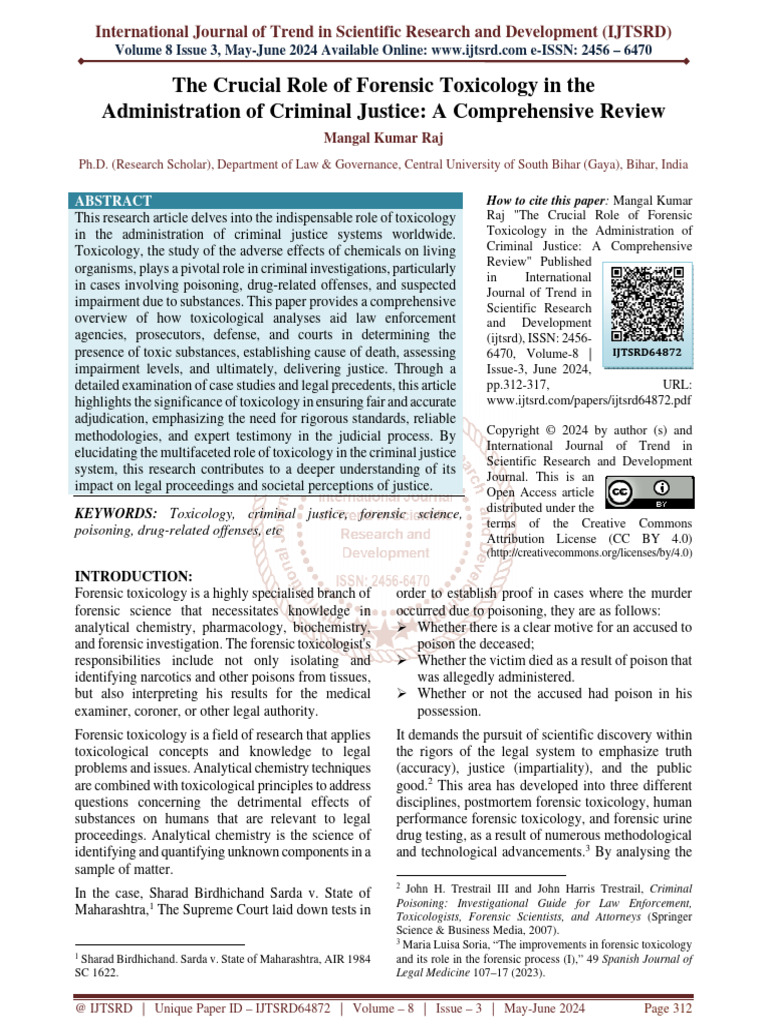 The Crucial Role of Forensic Toxicology in The Administration of ...