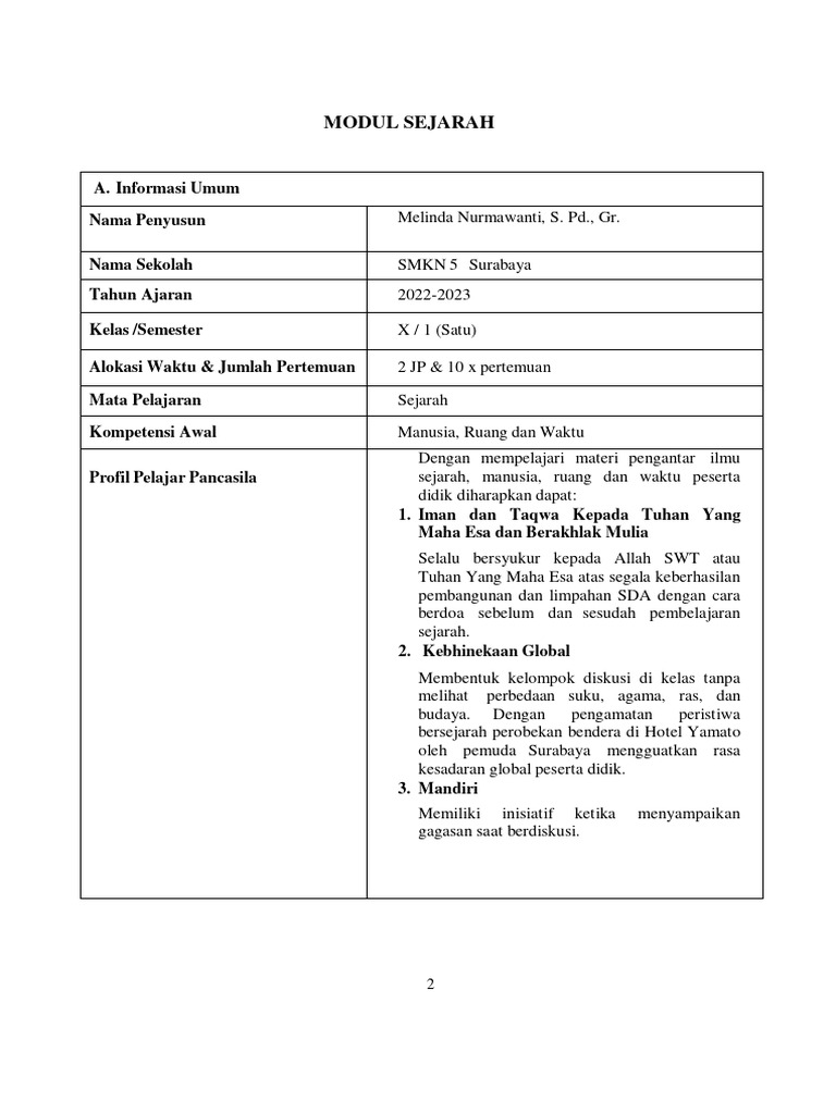 Modul Sejarah Kelas X - 2 | PDF