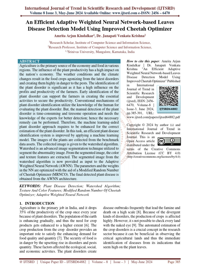 An Efficient Adaptive Weighted Neural Network based Leaves Disease ... An Efficient Adaptive Weighted Neural Network based Leaves Disease ...