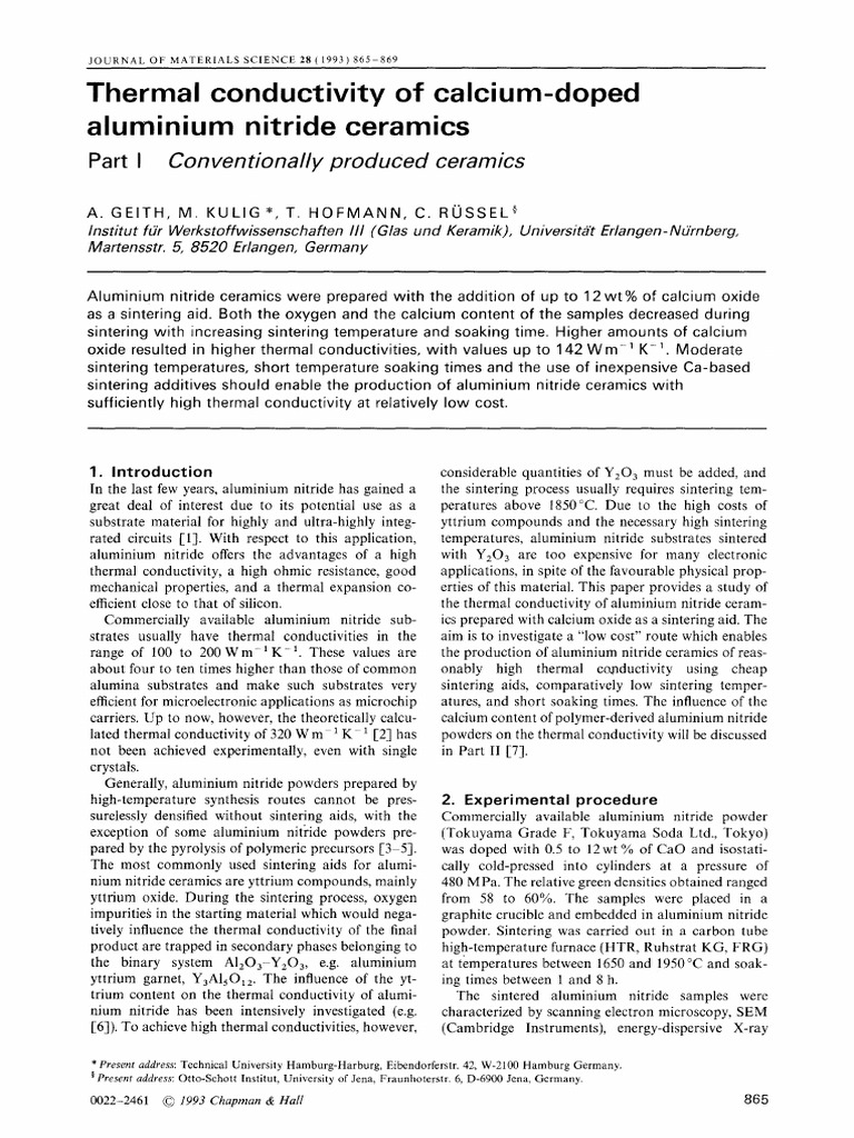 Calcium-Doped Aluminium Nitride Conductivity | PDF | Sintering | Ceramics
