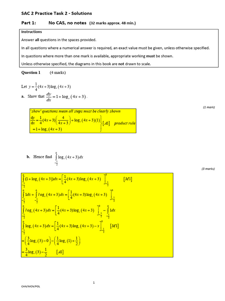 3MM 24 SAC 2 Practice Task 2 Solns | PDF | Area | Tangent