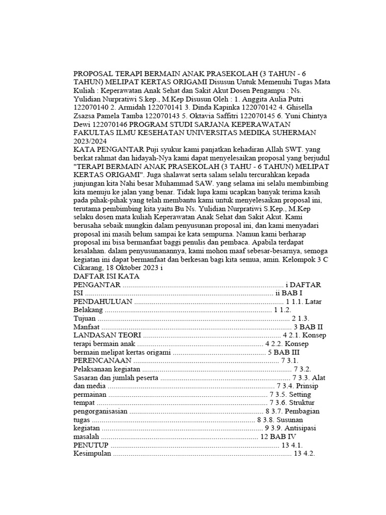 Proposal Terapi Bermain Anak Prasekolah | PDF Proposal Terapi Bermain Anak Prasekolah | PDF