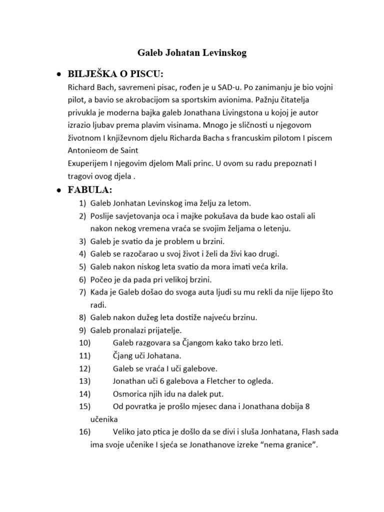 Lektira - Galeb Jonathan Livingstone - OmerSubasic | PDF