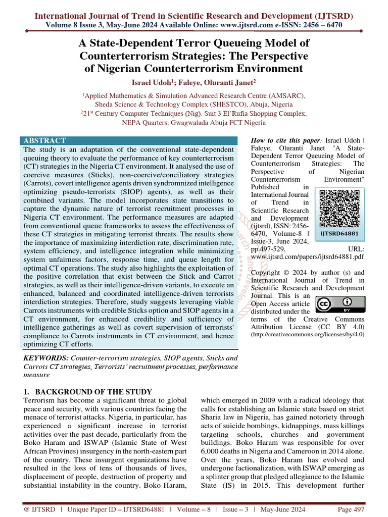A State Dependent Terror Queueing Model of Counterterrorism Strategies ...