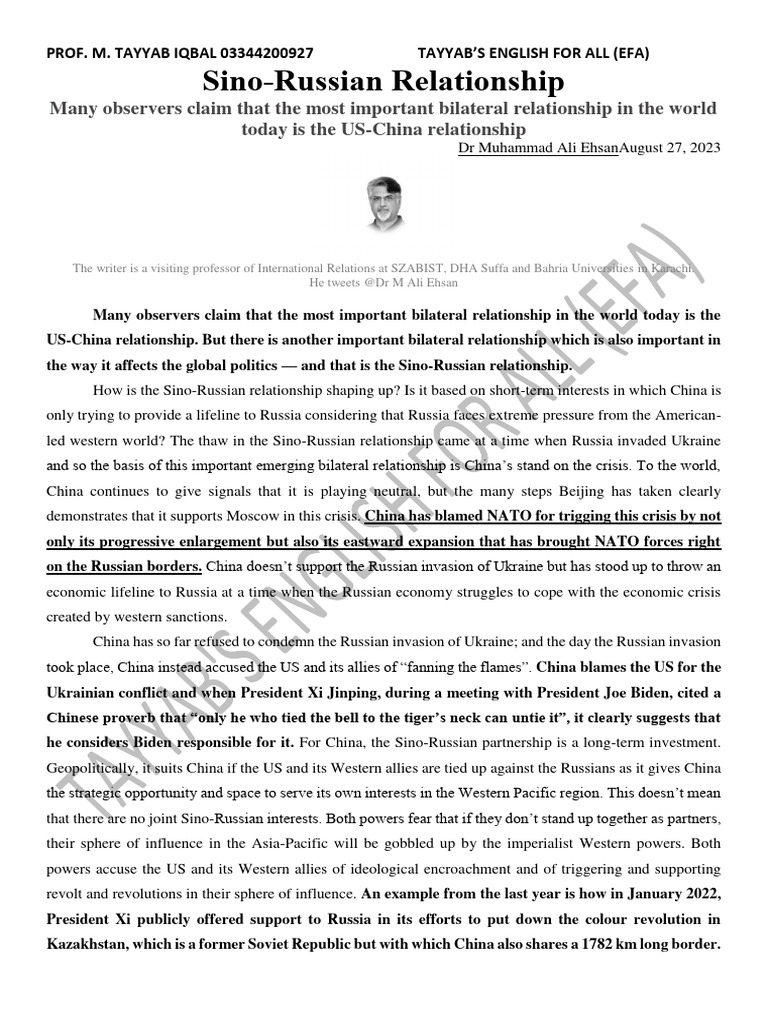 Sino Russia Relationship | PDF | Vladimir Putin | World Politics