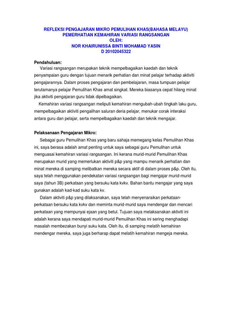 Variasi Rangsangan untuk Guru Pemulihan | PDF