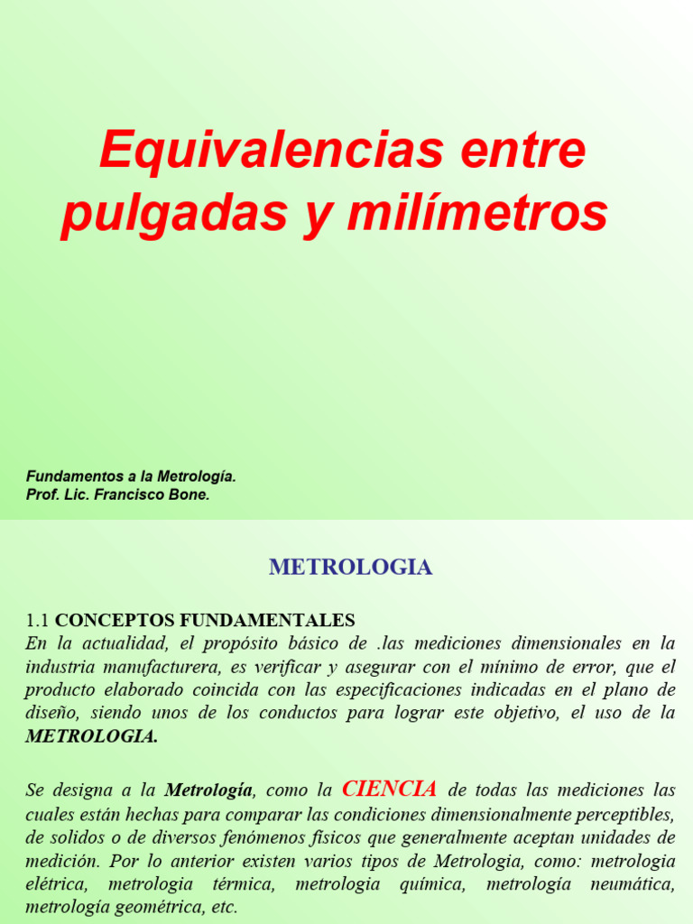 Equivalencias Entre Pulgadas y Milimetros | PDF | Tecnología