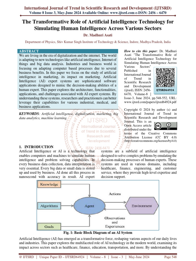 The Transformative Role of Artificial Intelligence Technology for Simulating Human Intelligence ...