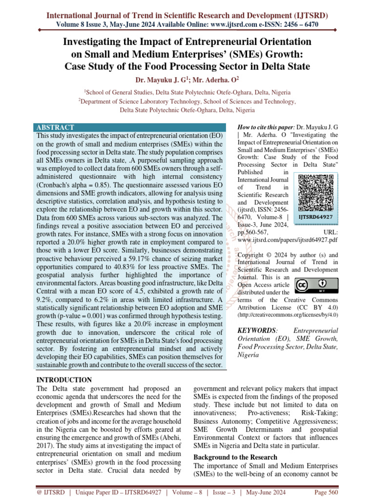 Investigating the Impact of Entrepreneurial Orientation on Small and Medium Enterprises’ SMEs ...