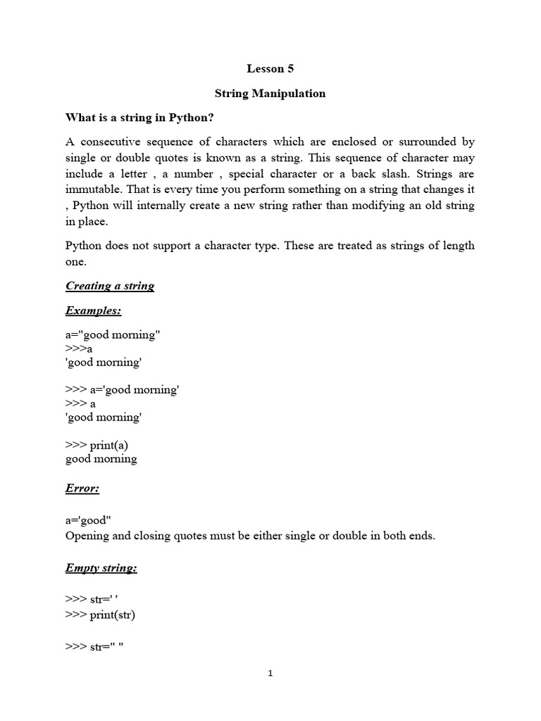 Lesson 5 Strings Pdf String Computer Science Computer Programming 