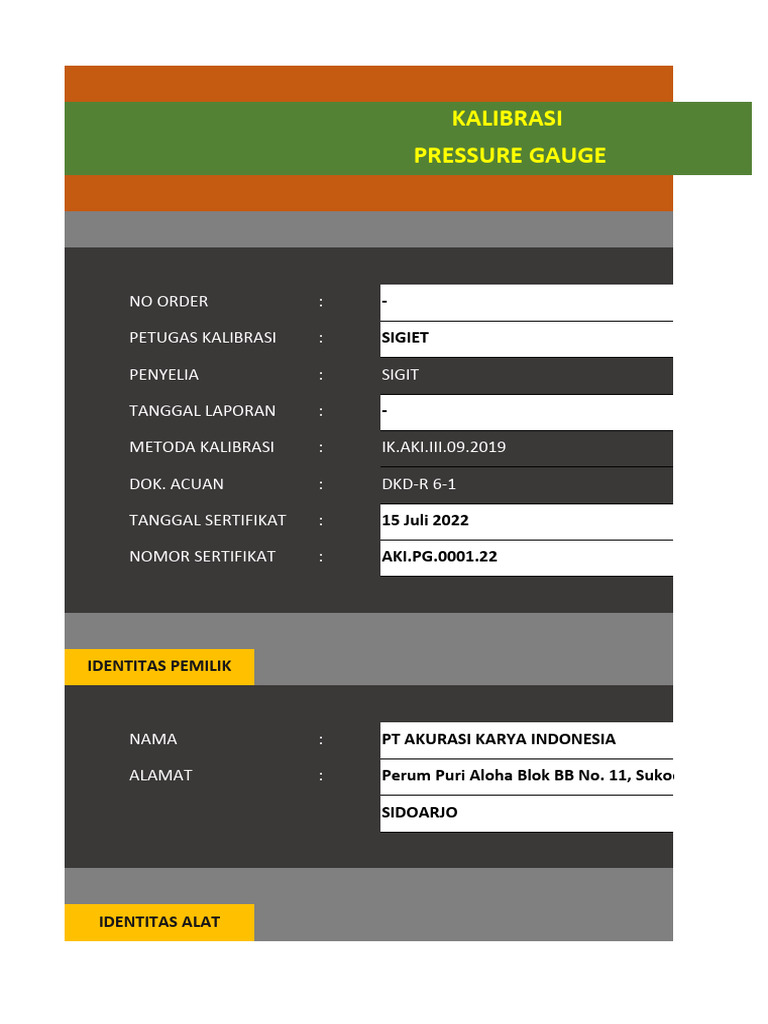 AKI - PG.0001.22 Pressure Gauge PG-01 | PDF | Calibration | Pascal (Unit)