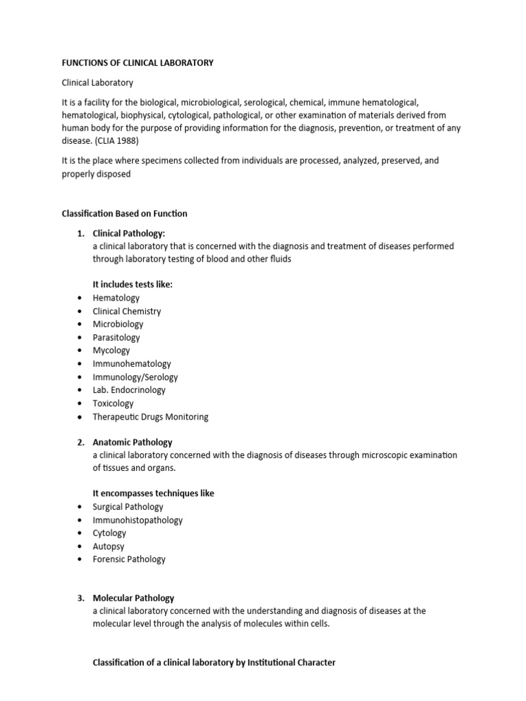 Functions of Clinical Laboratory | PDF | Pathology | Medical Laboratory
