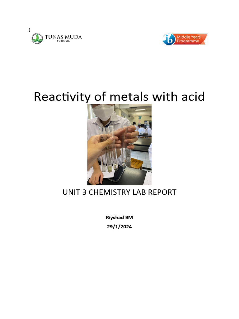 Metal Reactivity with Hydrochloric Acid | PDF | Metals | Reactivity ...