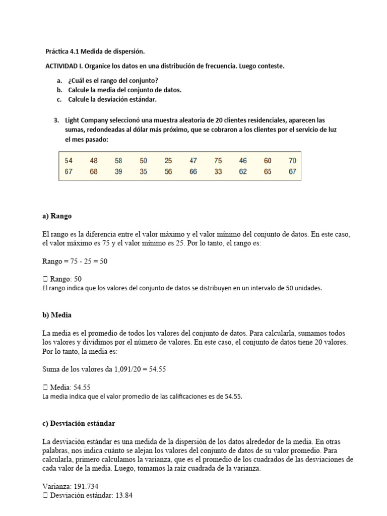 Práctica 4 1 Medida De Dispersión Pdf Desviación Estándar Diferencia