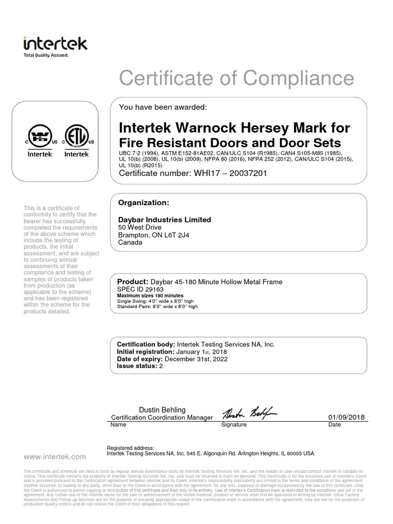 Intertek Compliance Certificate Overview | PDF