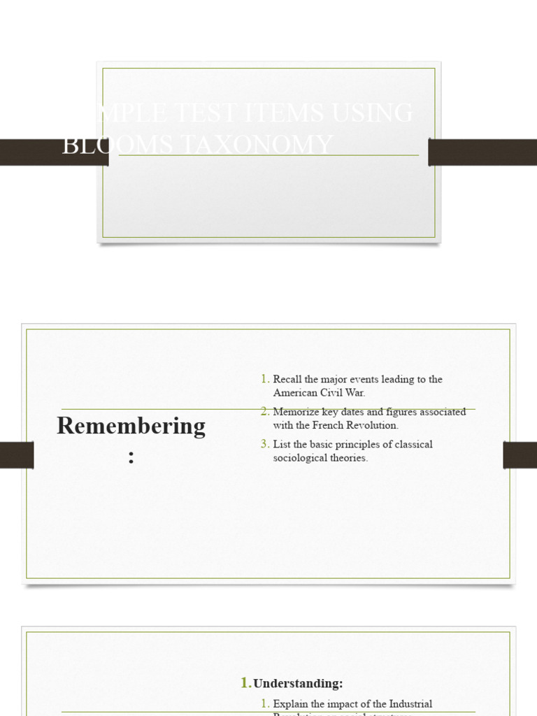 Sample Test Items Using Blooms Taxonomy | PDF