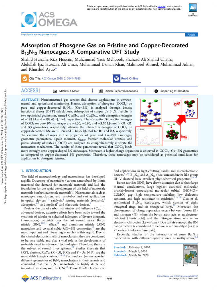 2020 Hussain Phosgene Ads On B12n12Cu Decorated | PDF | Nanotechnology ...