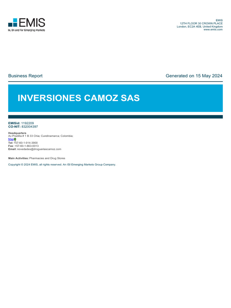 EMIS - 2024-05-15 (Inversiones Camoz Sas (Colombia) ) | PDF | Dinero | Hoja de balance