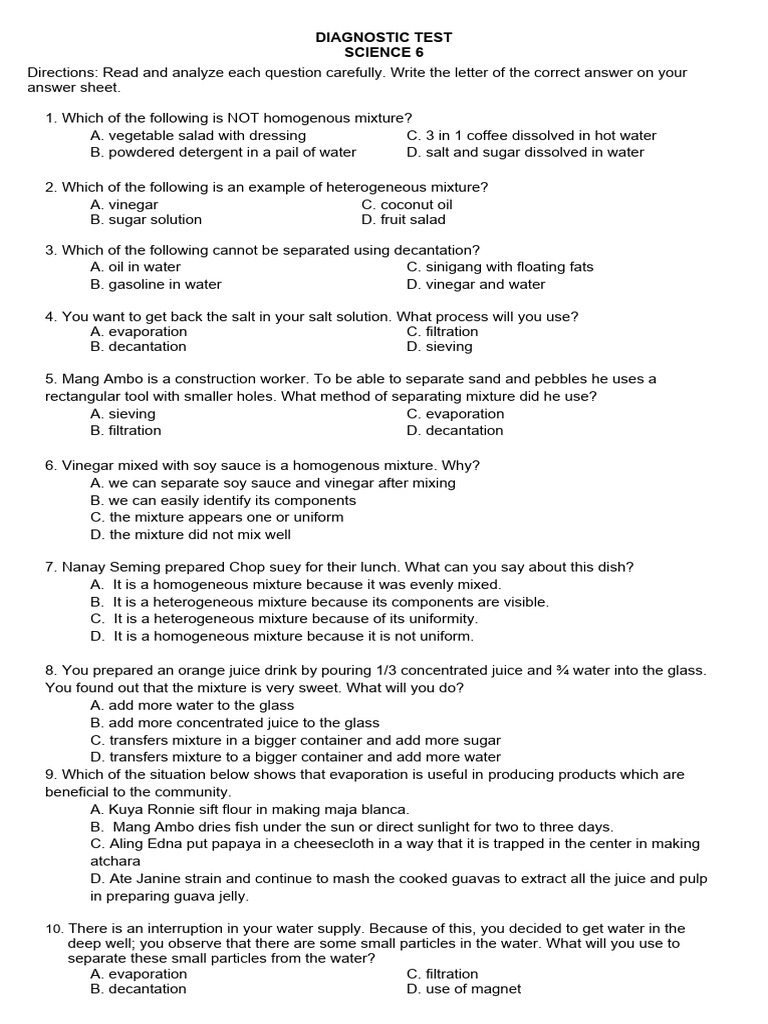 SCIENCE-6-DIAGNOSTIC-TEST | PDF | Planets | Solar System
