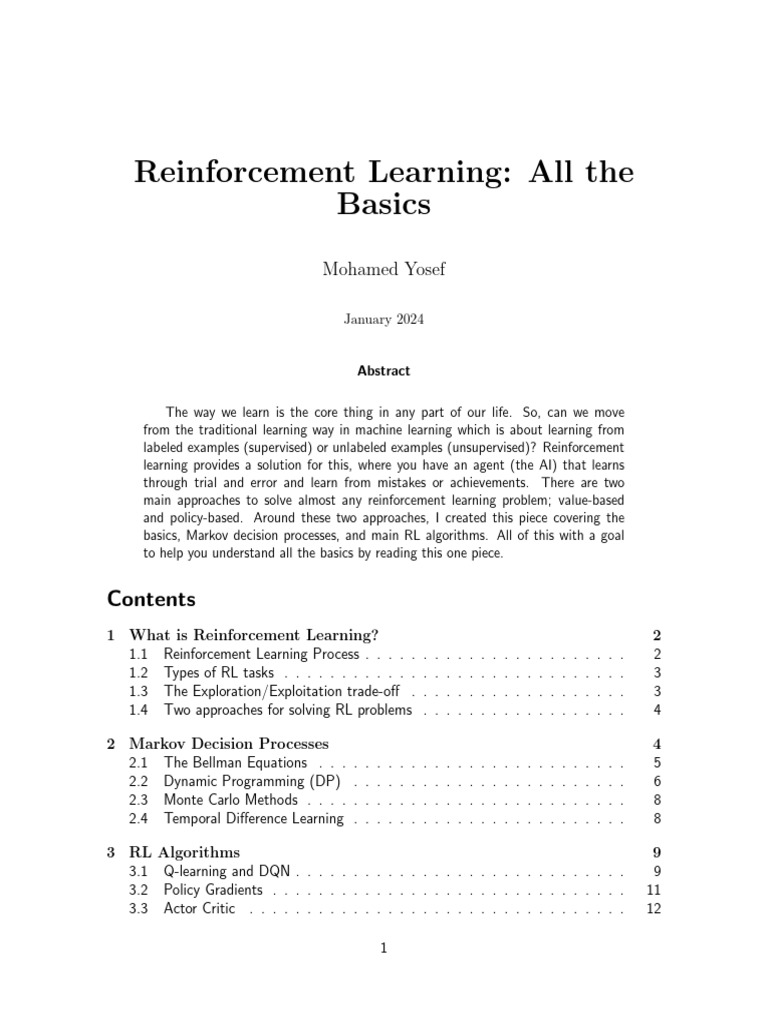 Reinforcement Learning MY101 | PDF | Dynamic Programming | Applied Mathematics