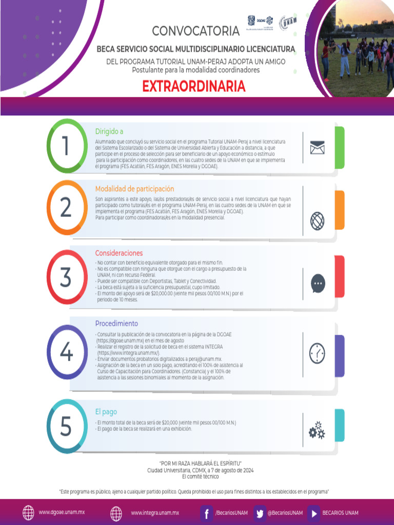 Infografia Beca PERAJ UNAM Extraordinaria Coordinadores | PDF