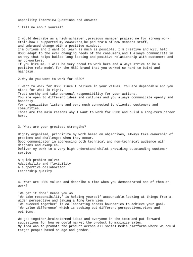Capability Interview Questions and Answers | PDF | Sales | Hsbc