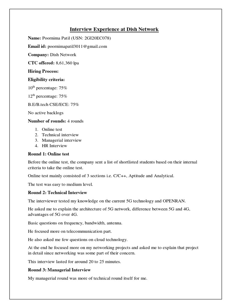 Dish Network - Interview Experience | PDF