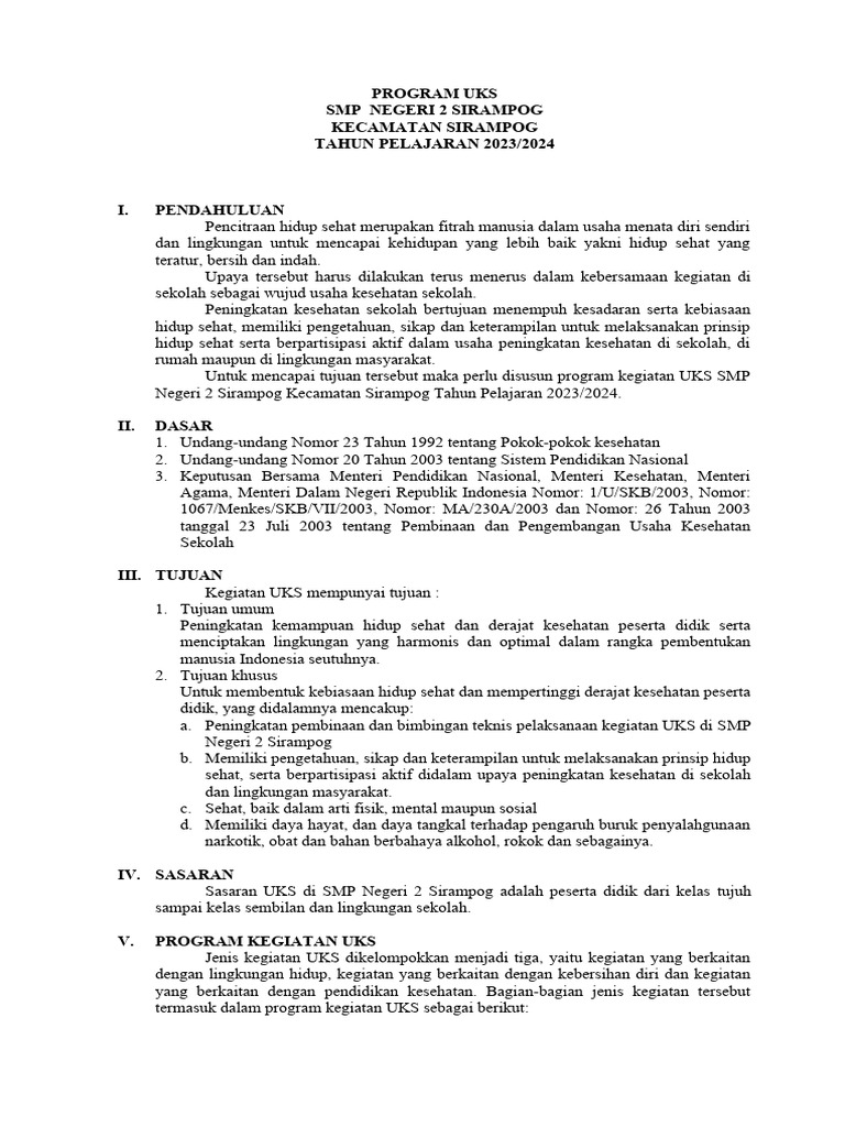 Contoh Program Uks | PDF