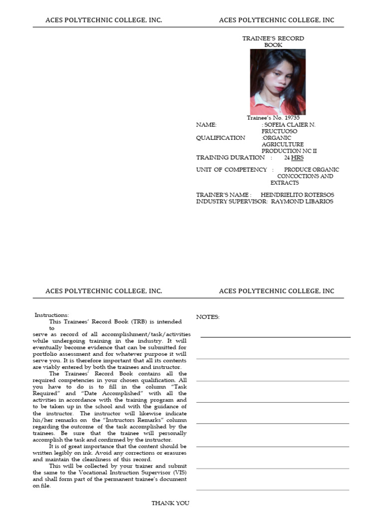 Trainee - S Record Book | PDF