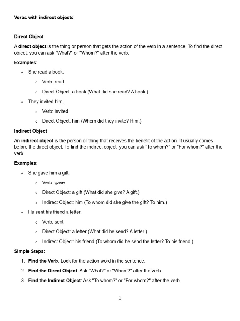Verbs With Indirect Objects | PDF | Object (Grammar) | Verb